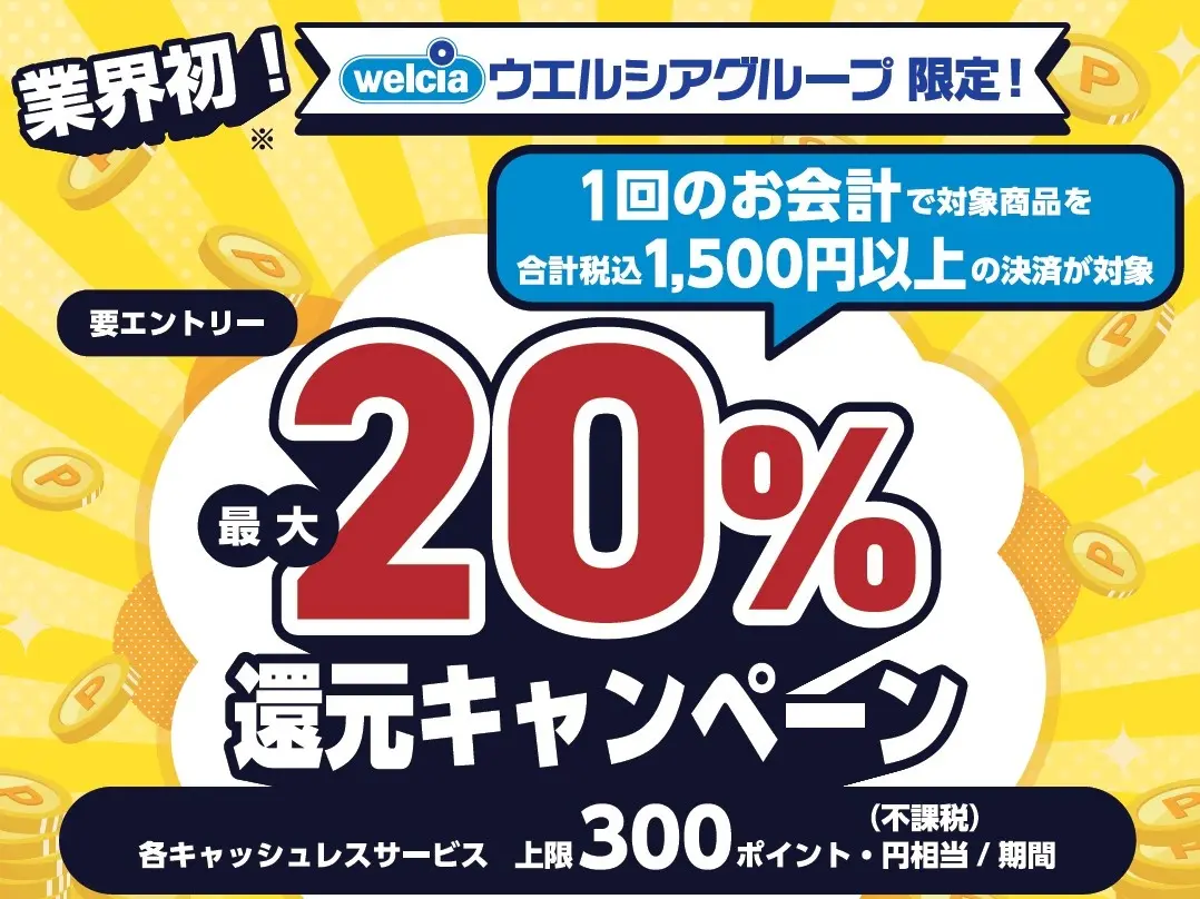 ウエルシア、4大キャッシュレス決済（PayPay、d払い、楽天ペイ、au PAY）で最大20%ポイント還元キャンペーンを2月3日から実施 | AppBank